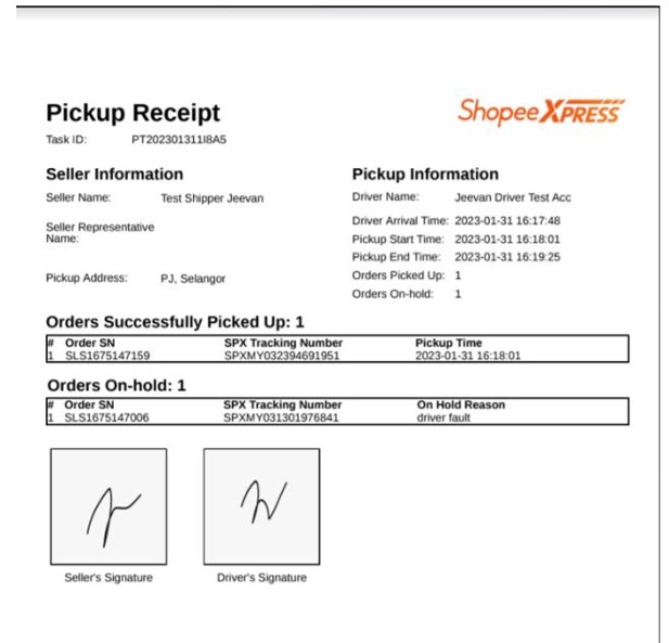 Shopee Xpress Pickup E-Receipt | Shopee MY Seller Education Hub