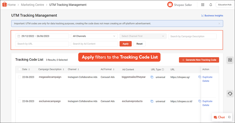 Managing UTM Tracking Codes | MY Seller Education [Shopee]